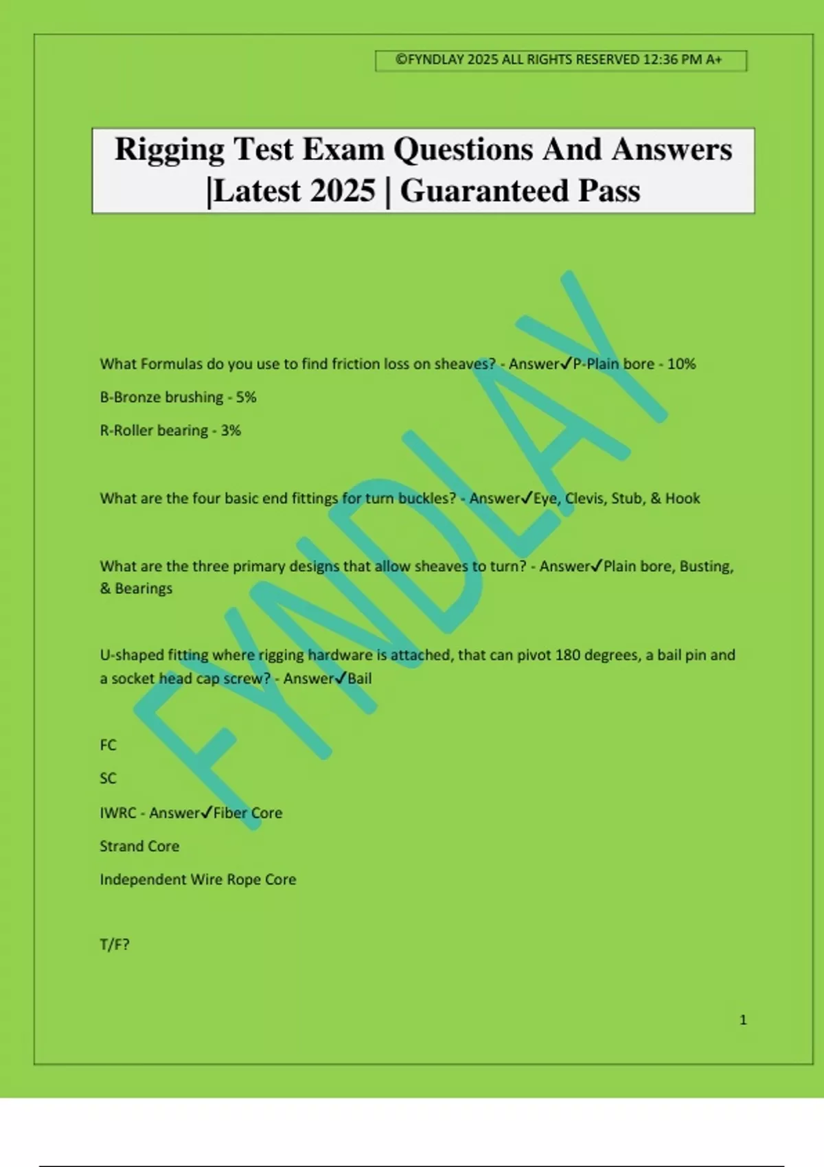 Rigging Test Exam Questions And Answers |Latest 2025 | Guaranteed Pass ...