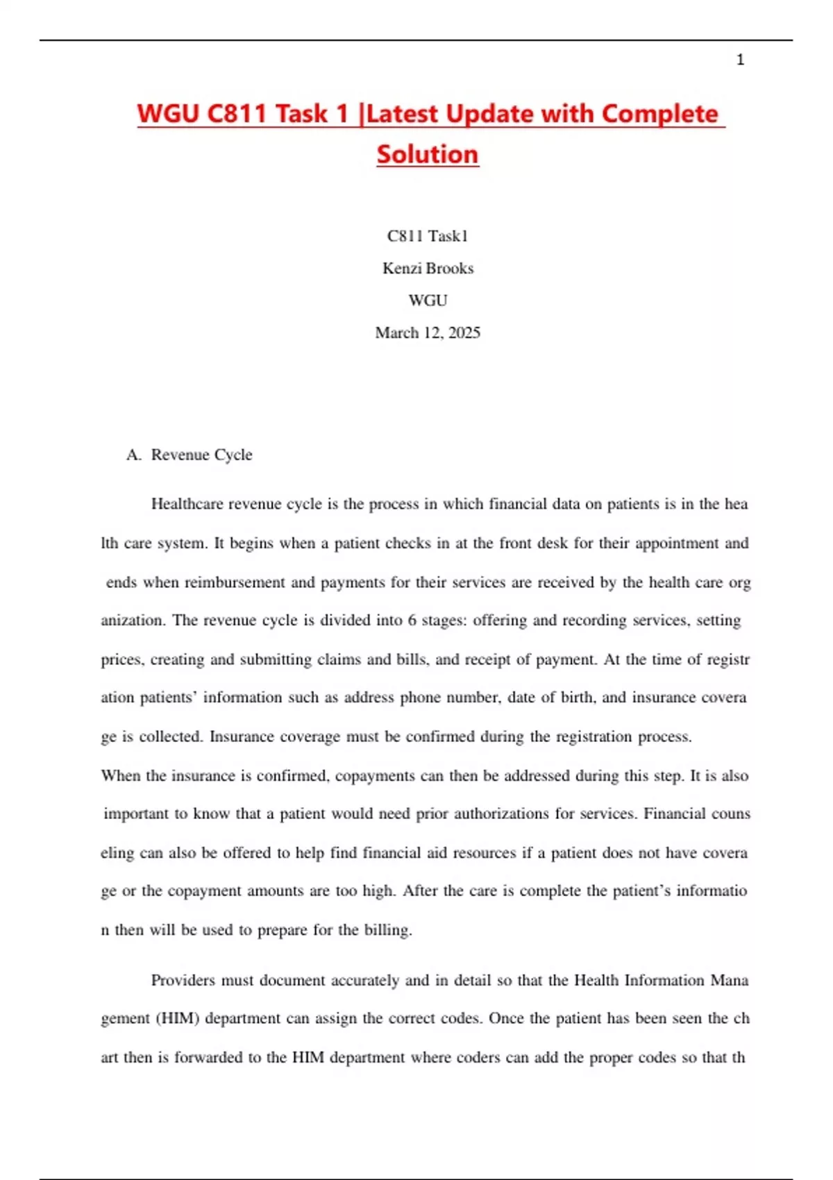 WGU C811 Task 1 |Latest Update with Complete Solution - C811 - Stuvia US