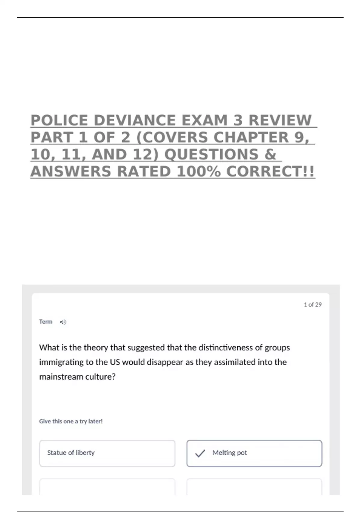 POLICE DEVIANCE EXAM 3 REVIEW PART 1 OF 2 (COVERS CHAPTER 9, 10, 11 ...