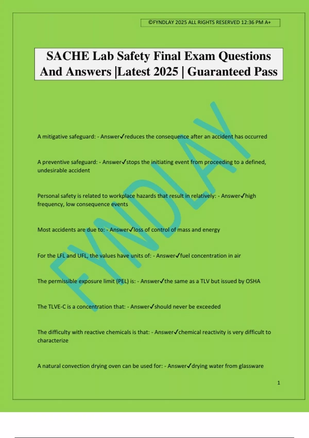 SACHE Lab Safety Final Exam Questions And Answers |Latest 2025 ...