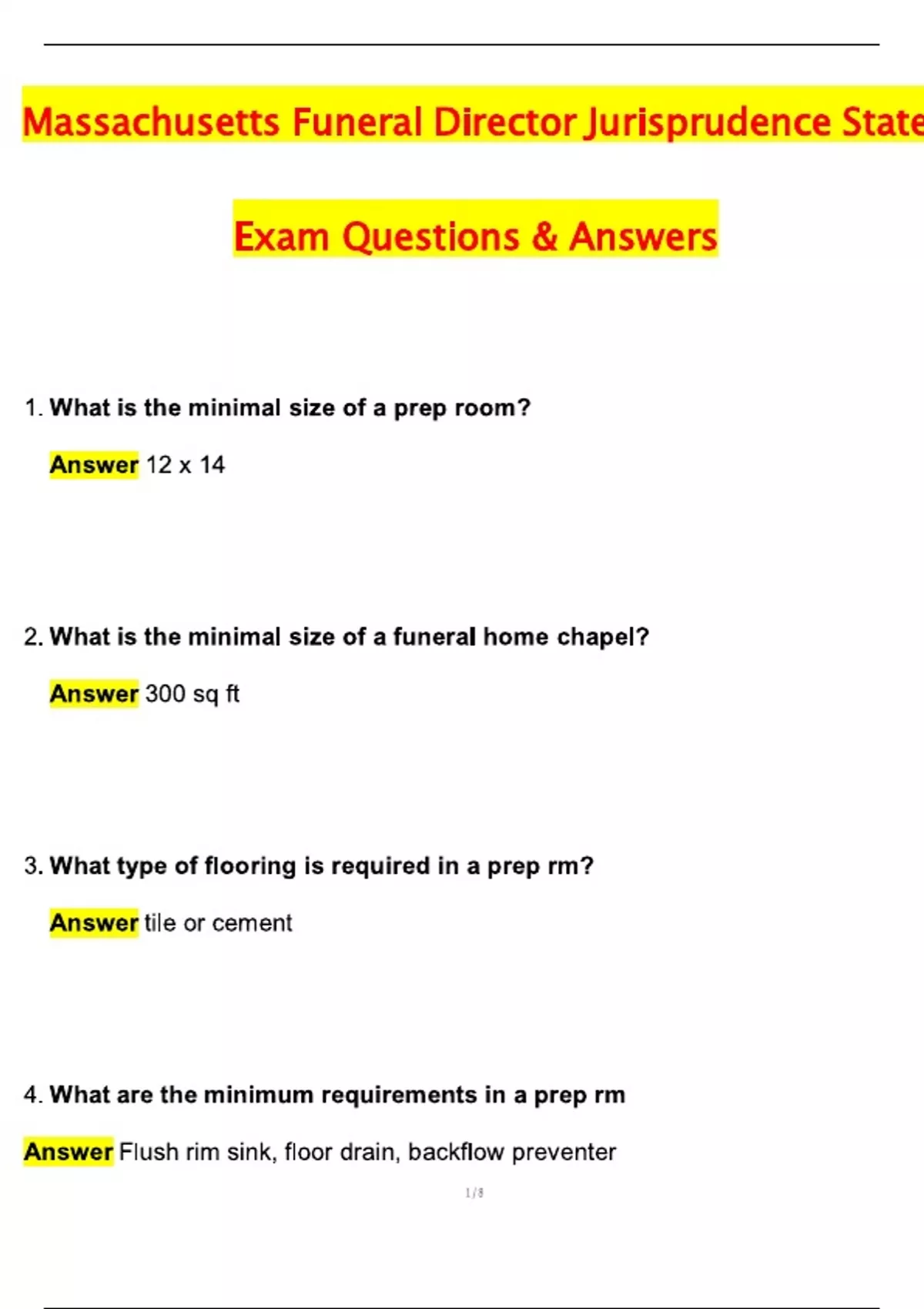 Massachusetts Funeral Director Jurisprudence State Exam 2025 Update ...