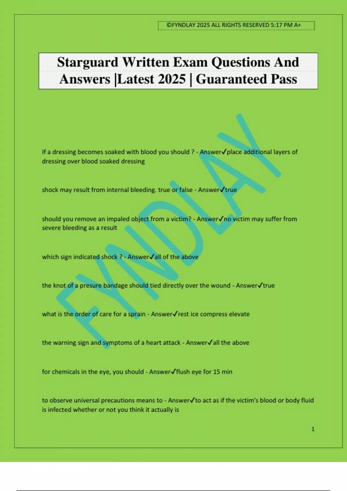 Starguard Written Exam Questions And Answers |Latest 2025 | Guaranteed ...