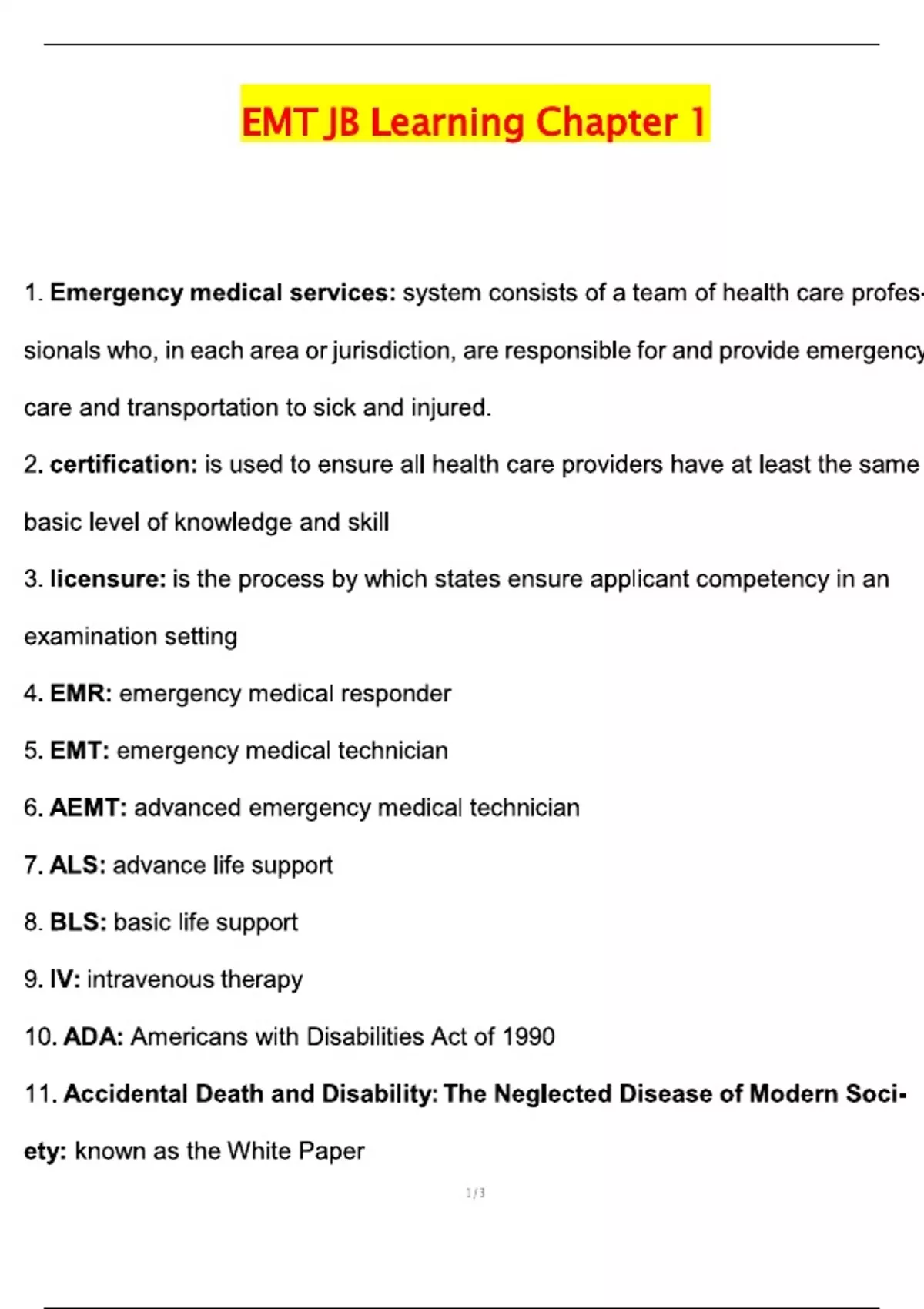 EMT JB Learning Chapter 1 Latest 2025 Actual Questions and Verified ...