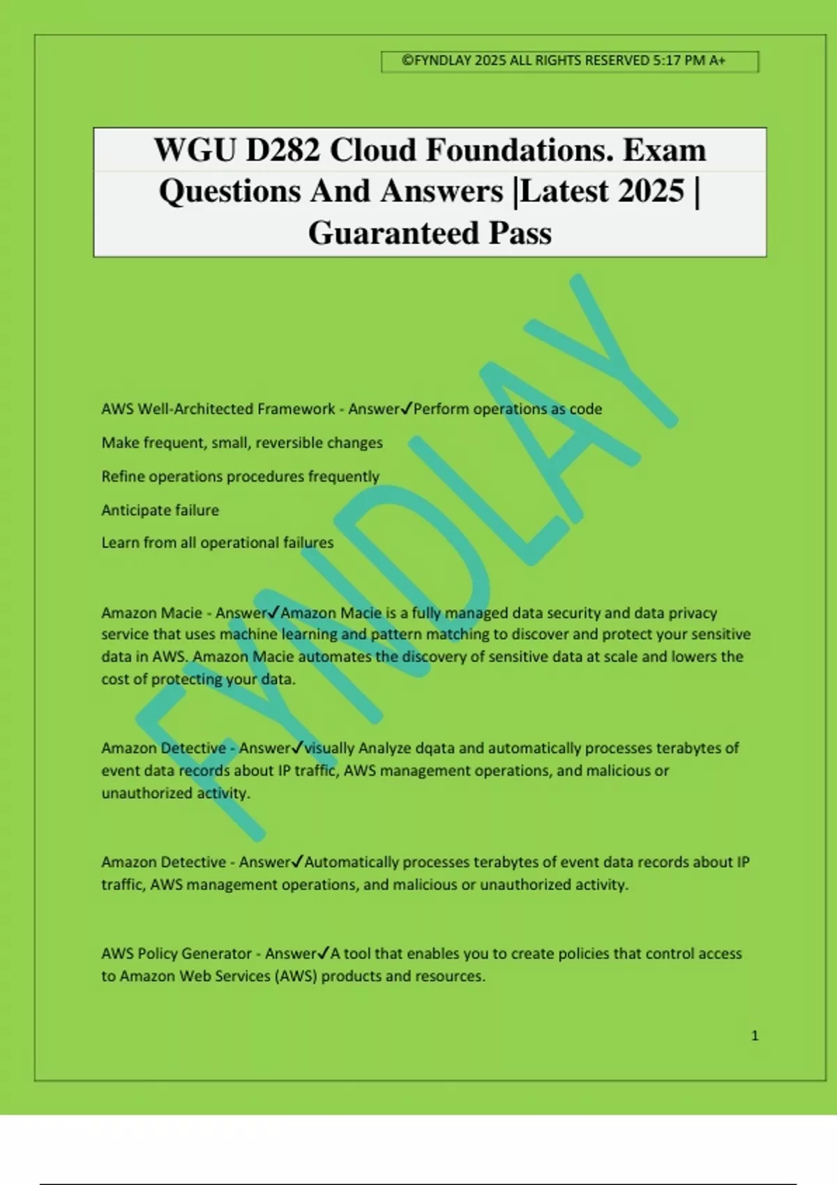 WGU D282 Cloud Foundations. Exam Questions And Answers |Latest 2025 ...