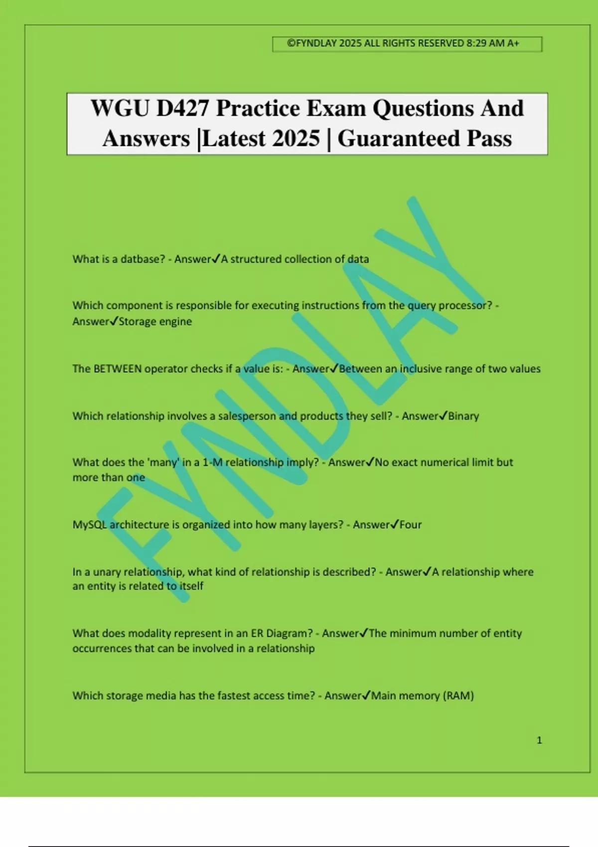 WGU D427 Practice Exam Questions And Answers |Latest 2025 | Guaranteed ...