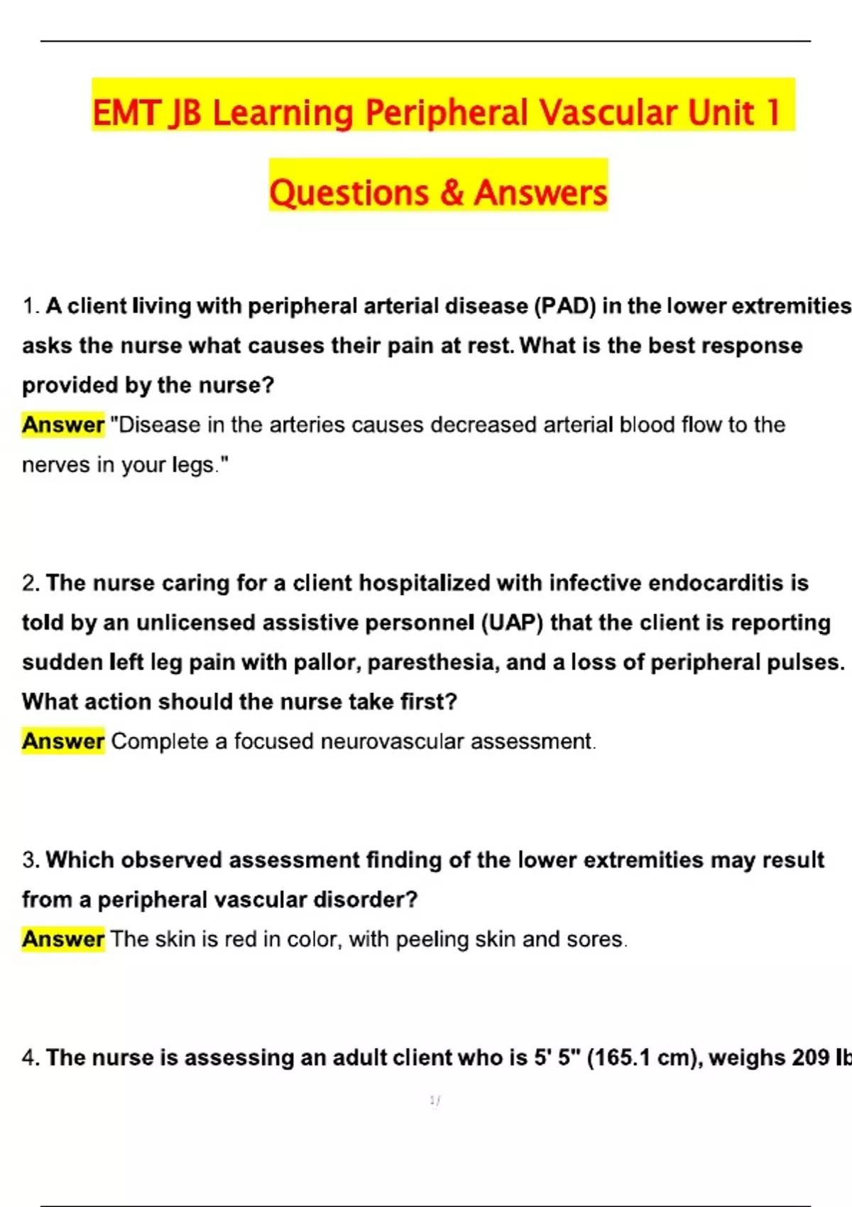 JB LEARNING EMT Peripheral Vascular Unit 1 Latest 2025 Actual Questions ...