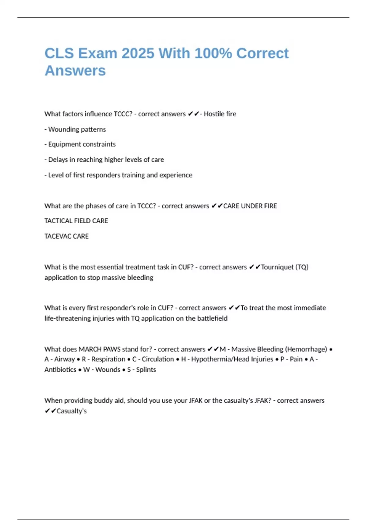 CLS Exam 2025 With 100% Correct Answers - CLS Ex - Stuvia US