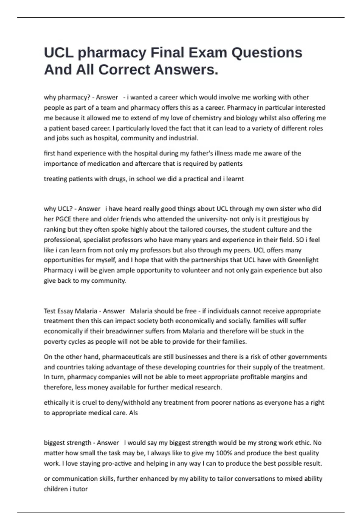 UCL pharmacy Final Exam Questions And All Correct Answers. - PHAR0002 ...