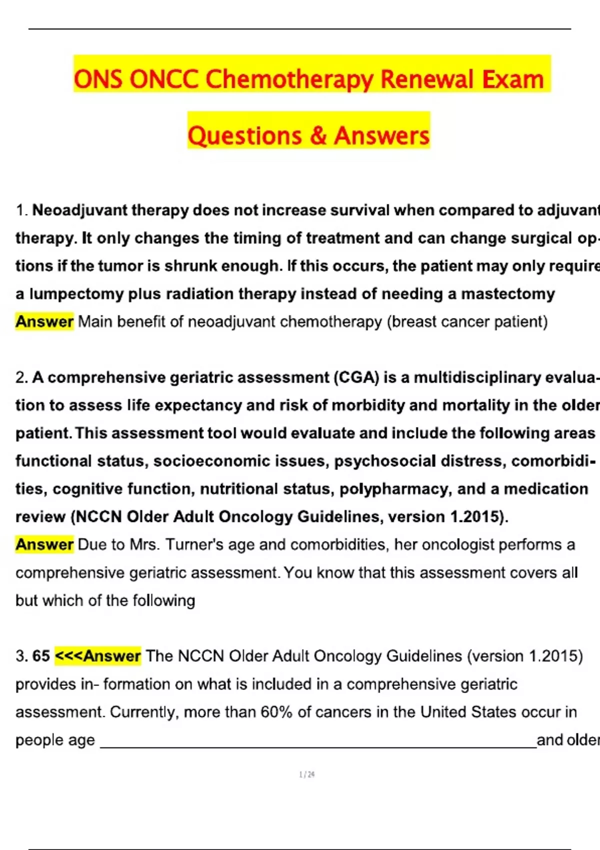 ONS ONCC Chemotherapy Renewal Exam Latest 2025 Actual Questions and ...