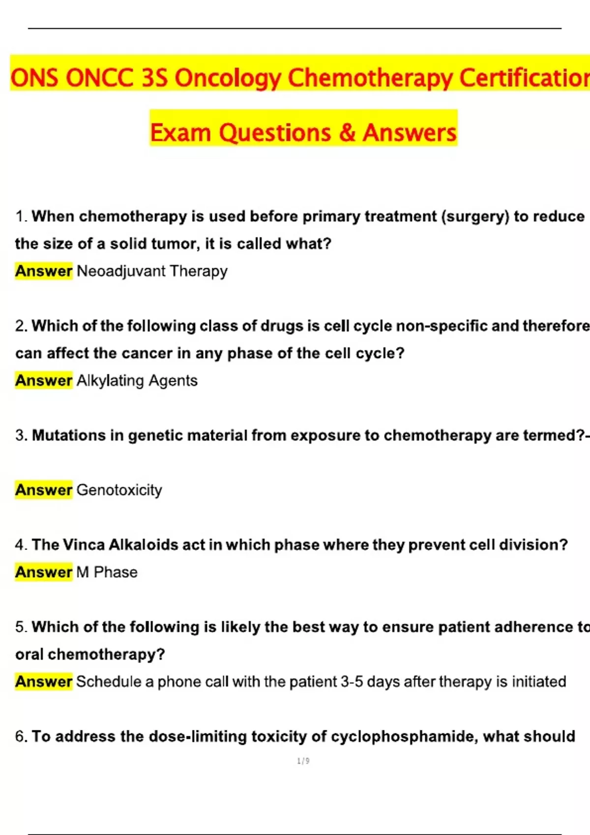 ONS ONCC 3S Oncology Chemo Certification Exam Latest 2025 Actual ...