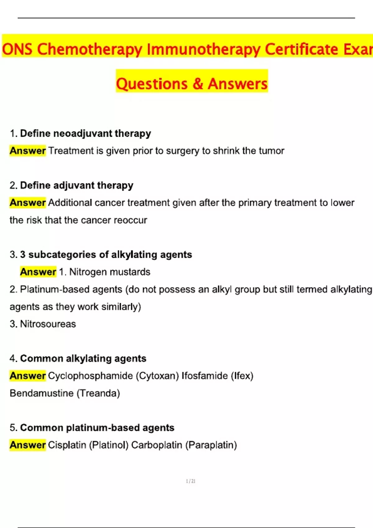 ONS BUNDLED EXAMS ONS Chemotherapy Immunotherapy Certificate Exam ...