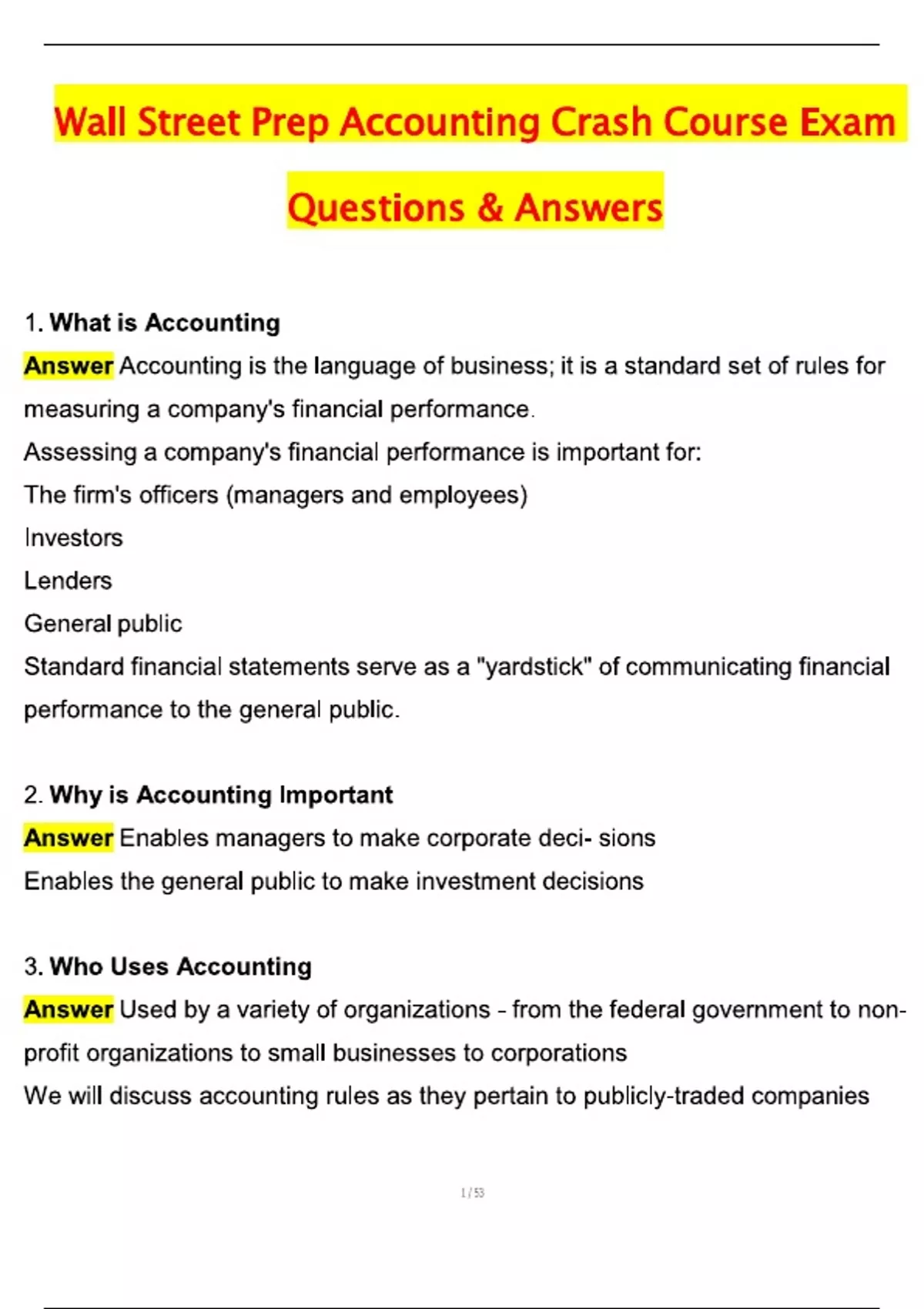 Wall Street Prep Accounting Crash Course Exam Latest 2025 Actual ...