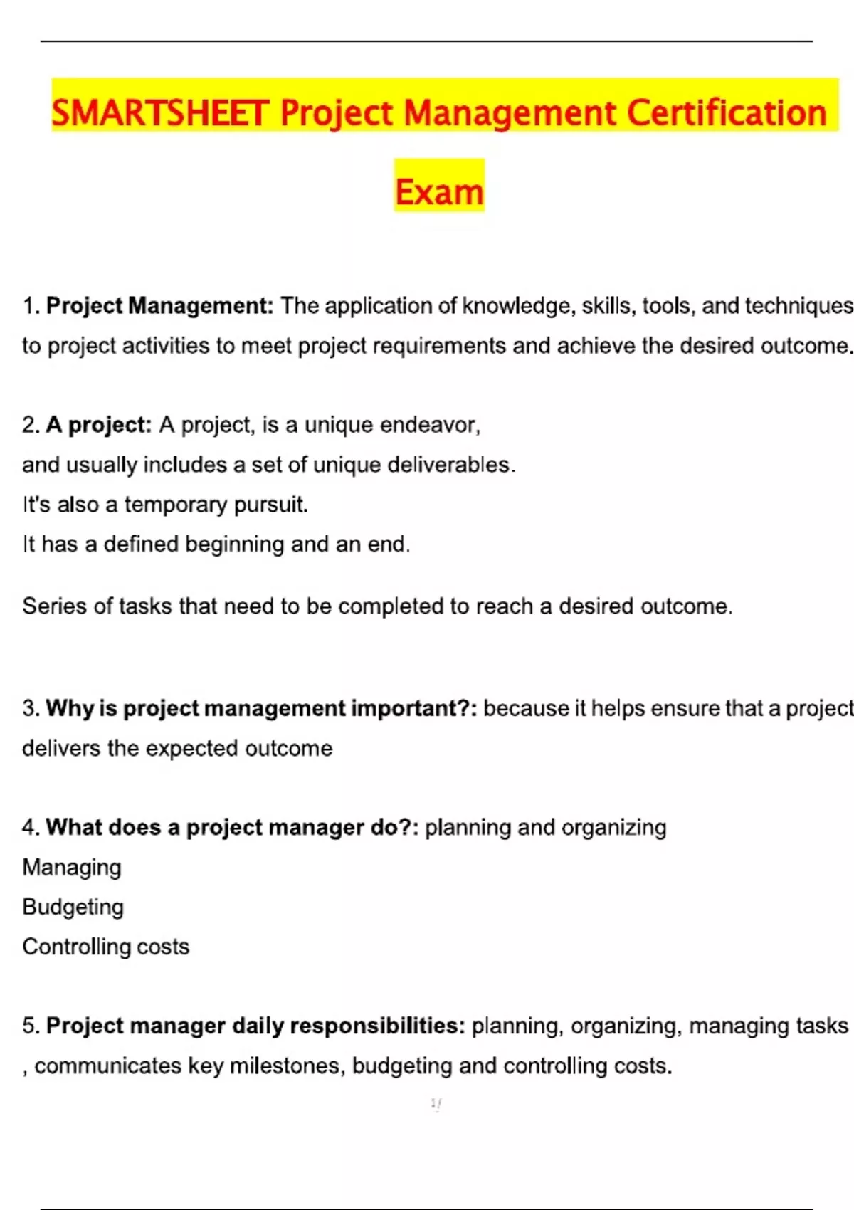 SMART SHEETS Project Management certification Exam Latest 2025 Actual ...