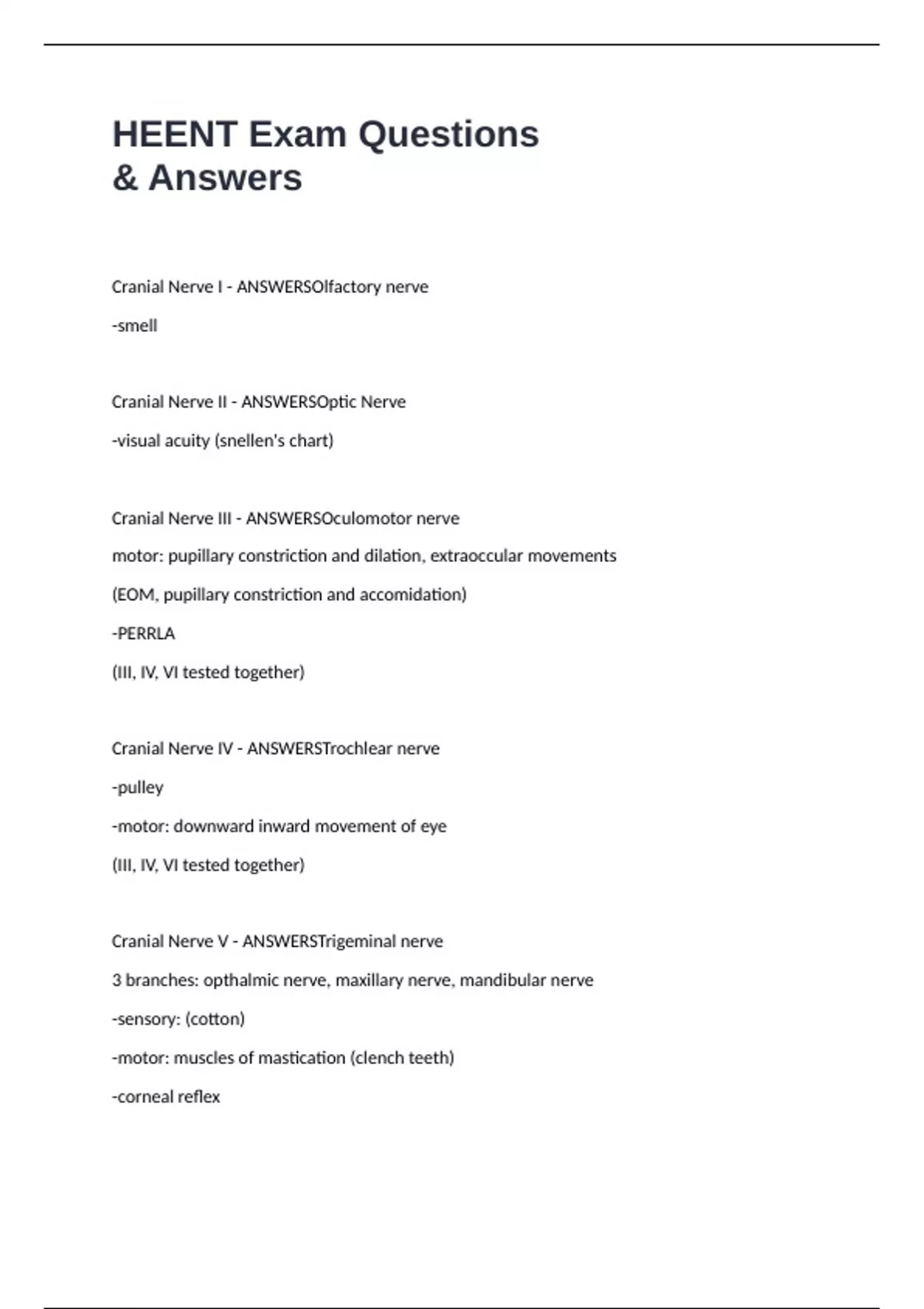 HEENT Exam Questions & Answers - HEENT - Stuvia US