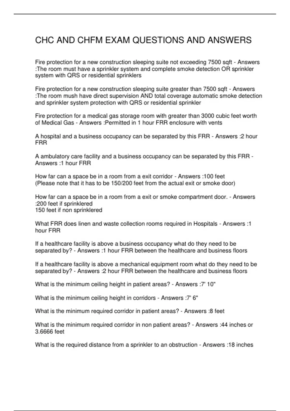 CHC AND CHFM EXAM QUESTIONS AND ANSWERS - CERTIFIED HEALTHCARE FACILITY ...