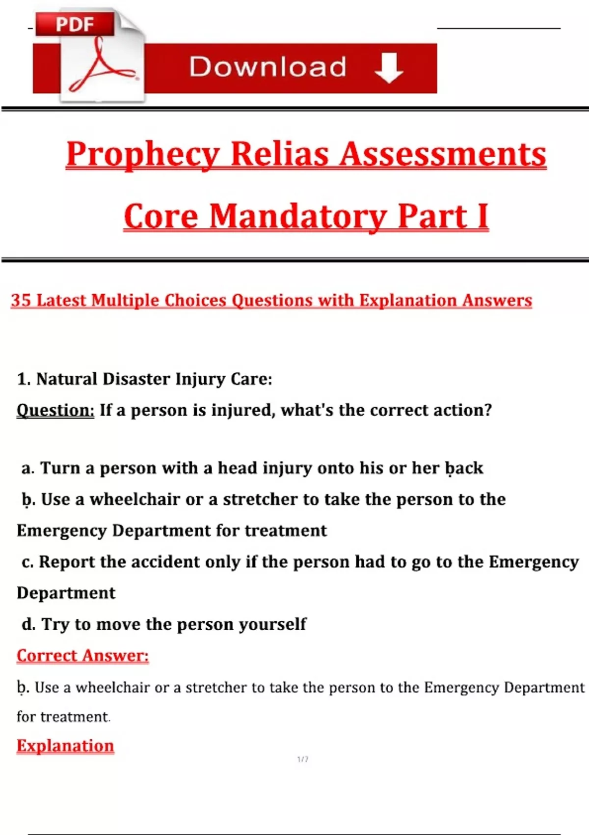Prophecy Relias Assessments Core Mandatory Part I Question And Answers ...