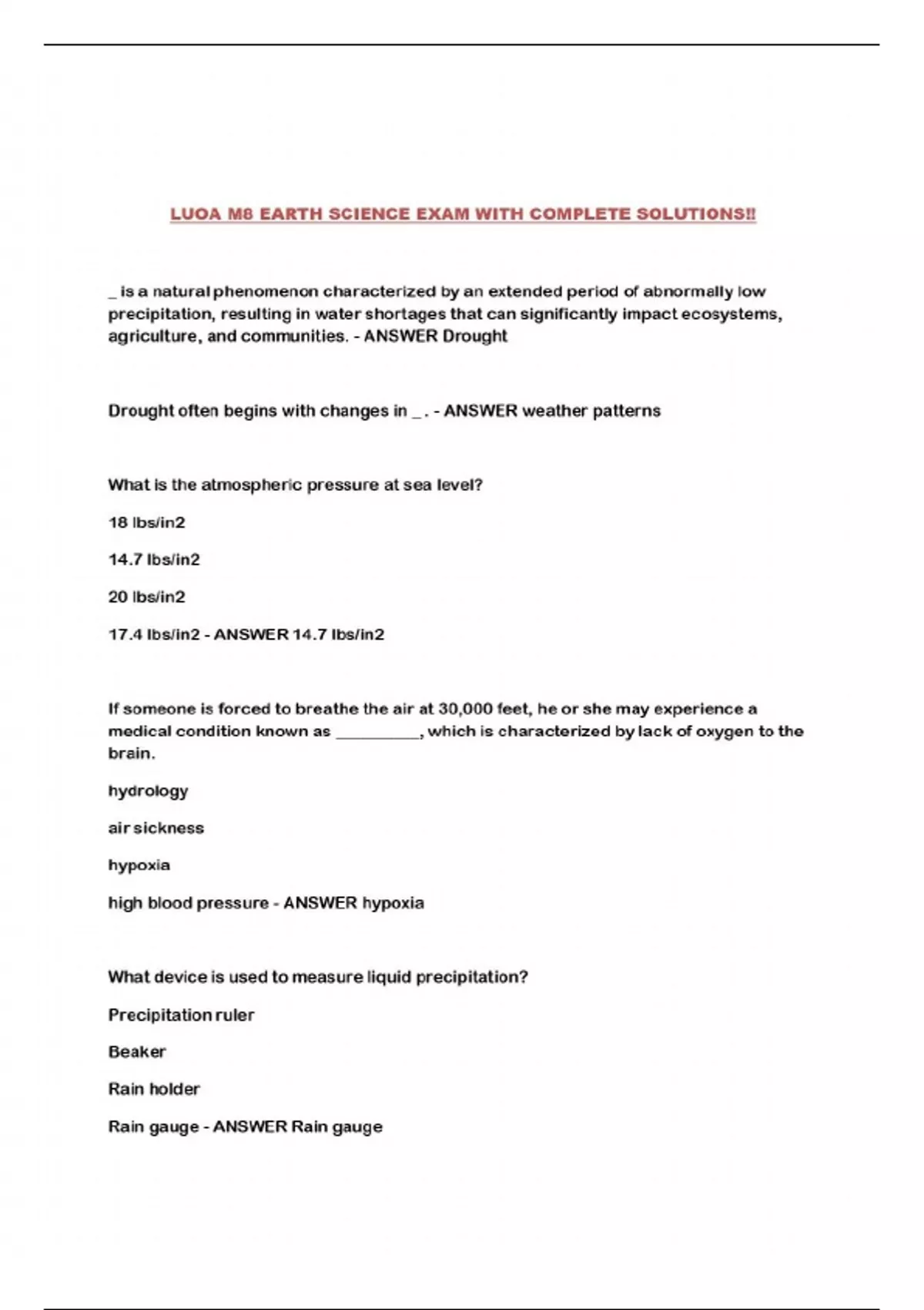 LUOA M8 EARTH SCIENCE EXAM WITH COMPLETE SOLUTIONS!! - LUOA M8 EARTH ...