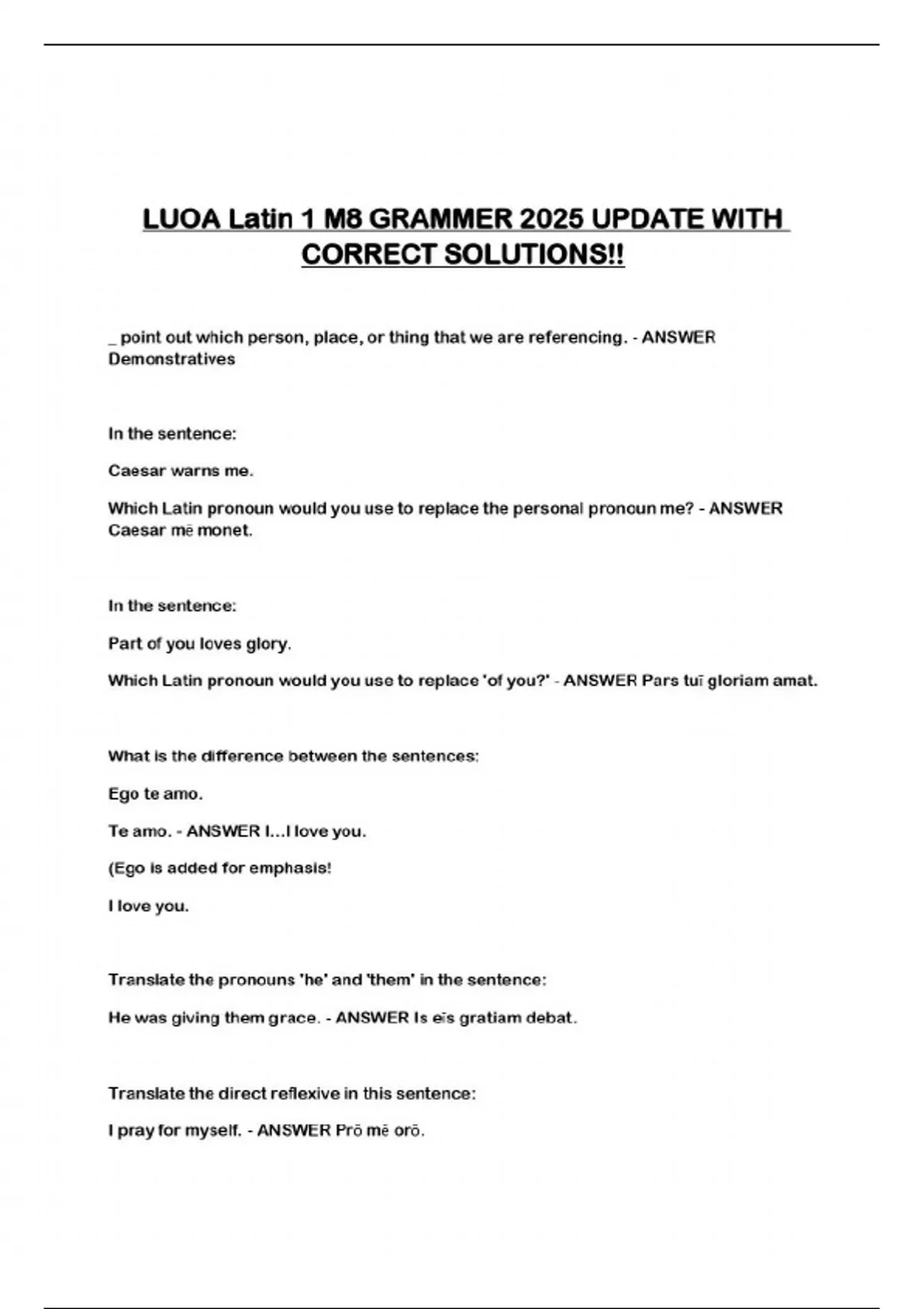LUOA Latin 1 M8 GRAMMER 2025 UPDATE WITH CORRECT SOLUTIONS!! - LUOA ...