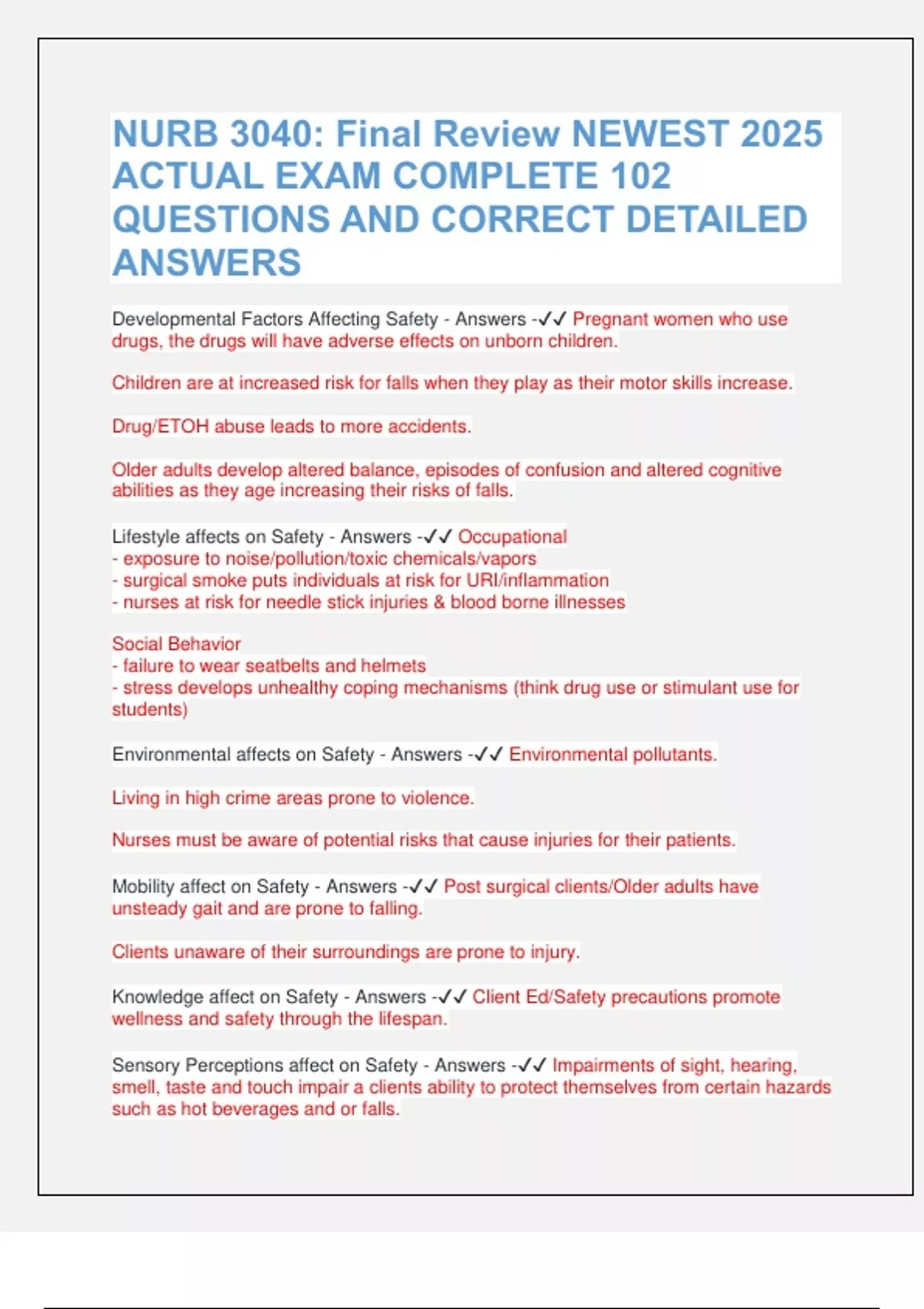 NURB 3040: Final Review NEWEST 2025 ACTUAL EXAM COMPLETE 102 QUESTIONS AND CORRECT DETAILED ...