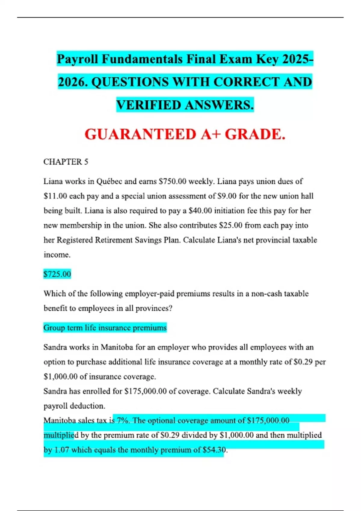 Payroll Fundamentals Final Exam Key . QUESTIONS WITH CORRECT AND VERIFIED ANSWERS. GUARANTEED A+ ...