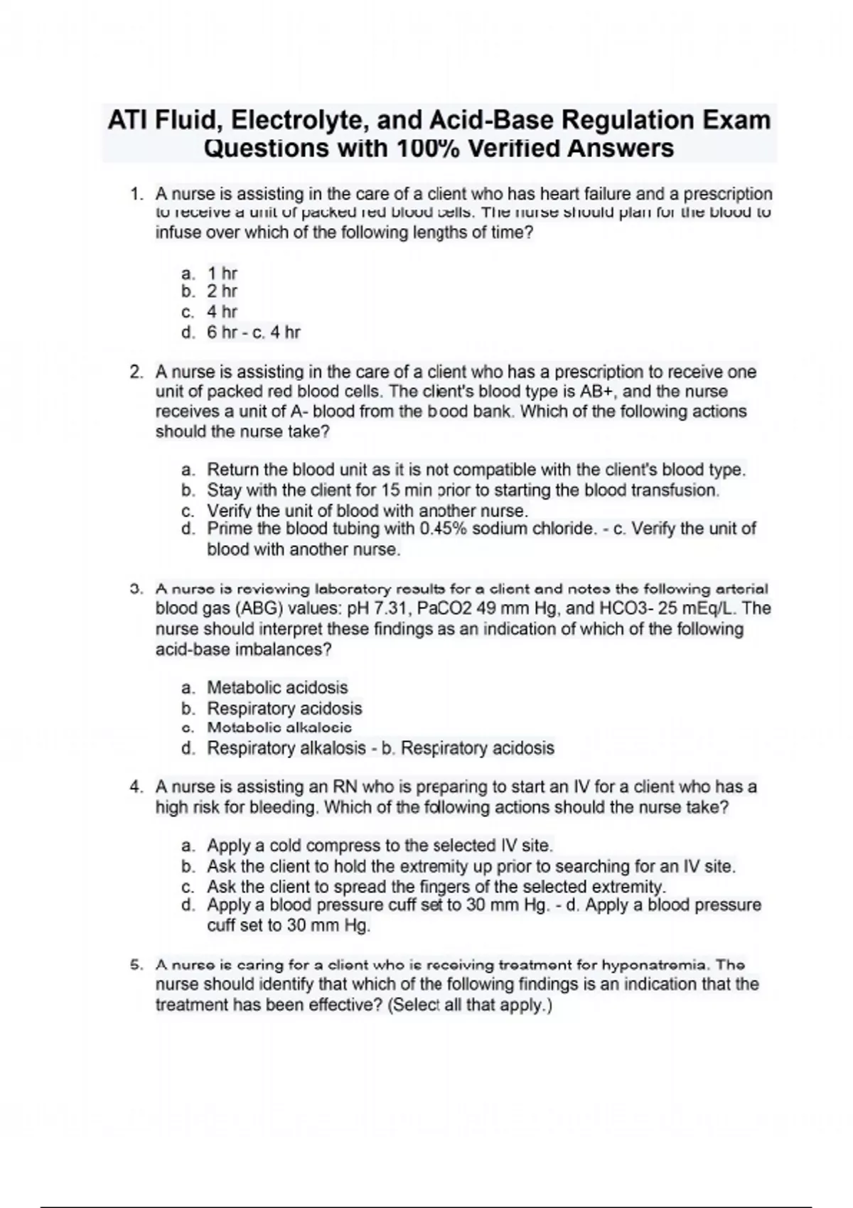 ATI Fluid, Electrolyte, and Acid-Base Regulation Exam Questions with ...