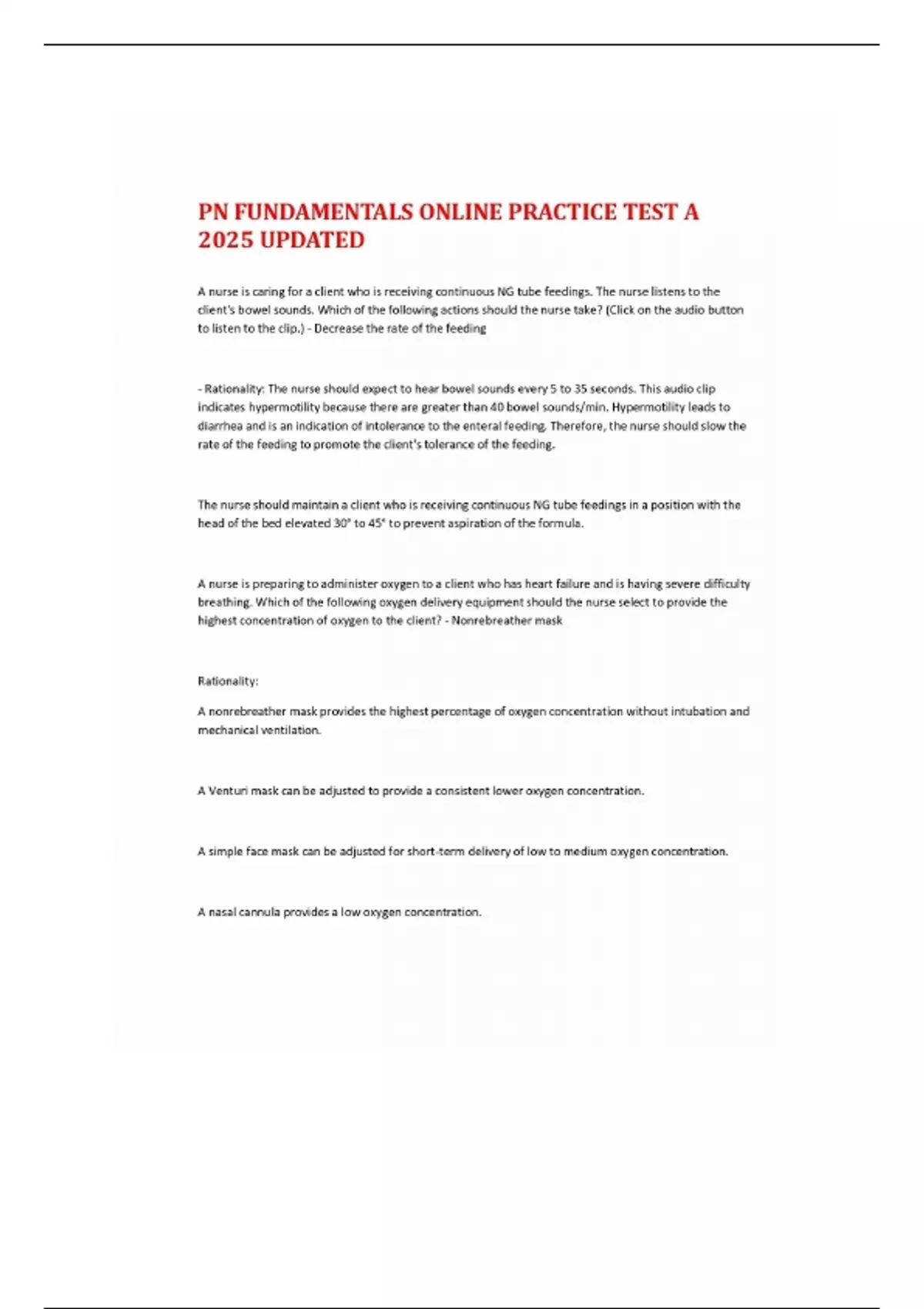 PN FUNDAMENTALS ONLINE PRACTICE TEST A 2025 UPDATED - PN FUNDAMENTALS ...