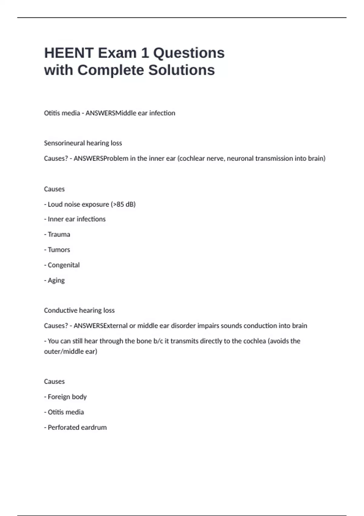 HEENT Exam 1 Questions with Complete Solutions - HEENT - Stuvia US