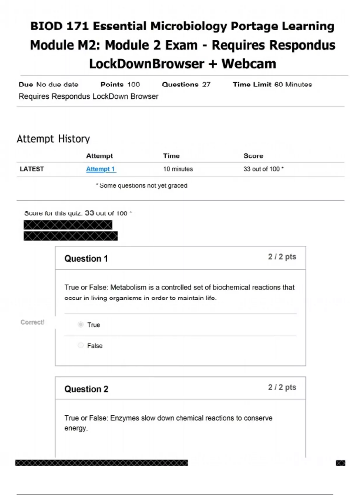 BIOD 171 Essential Microbiology Portage Learning Module M2: Module 2 ...