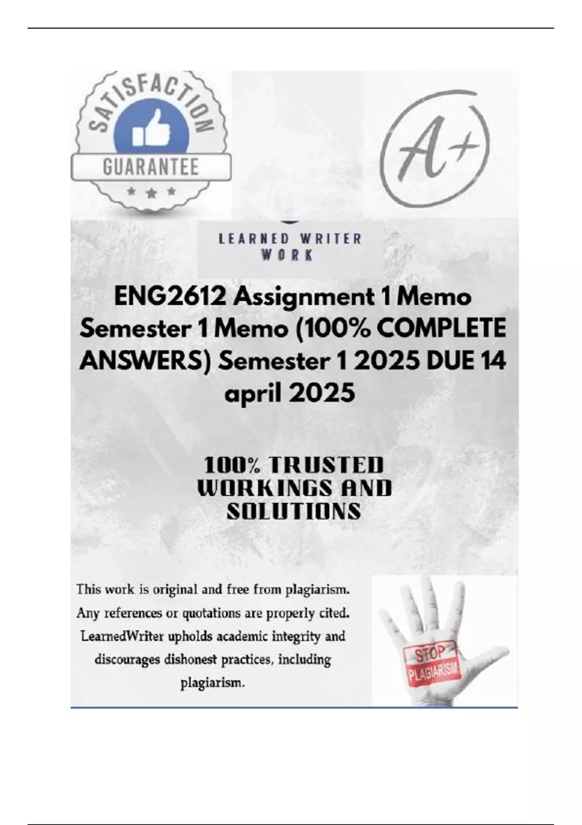 ENG2612 Assignment 1 Memo Semester 1 Memo (100% COMPLETE ANSWERS ...