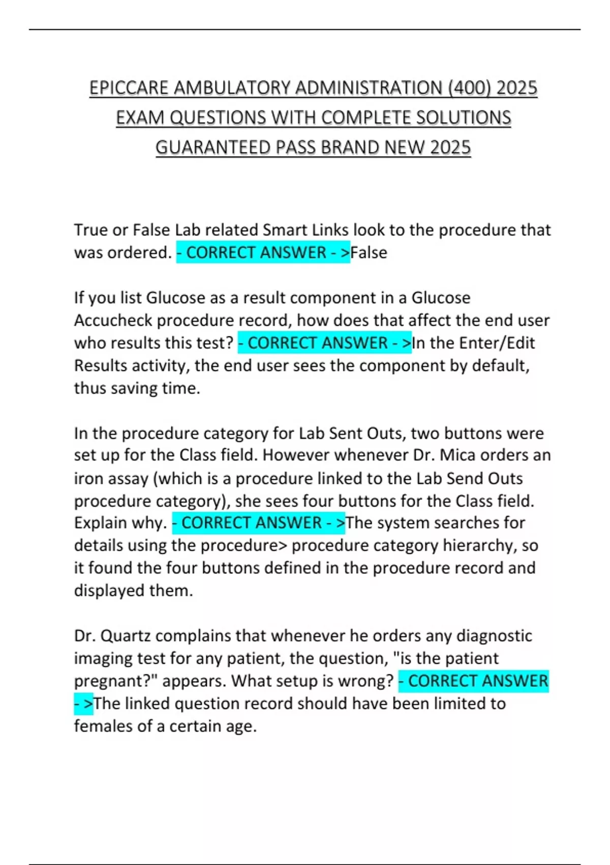 EPICCARE AMBULATORY ADMINISTRATION (400) 2025 EXAM QUESTIONS WITH ...