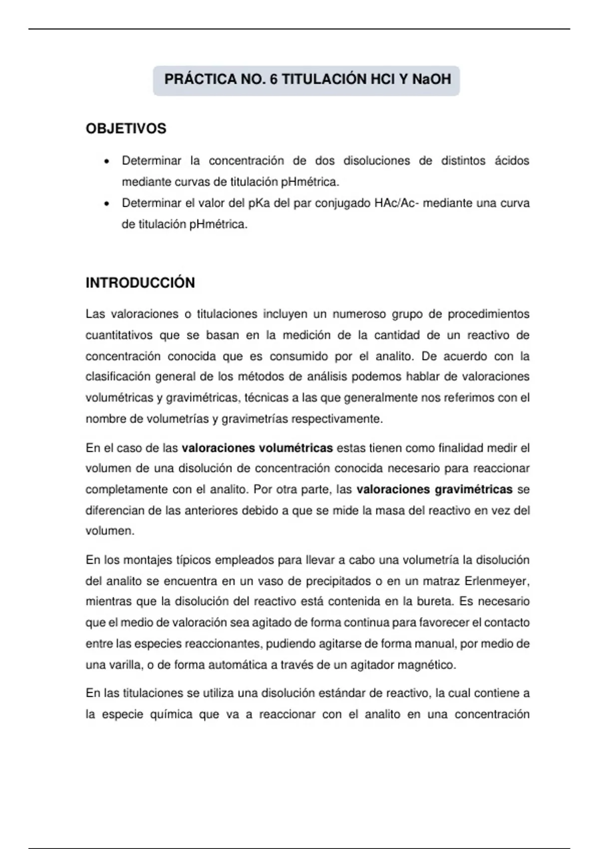 Sumario PRÁCTICA NO.6 TITULACIÓN HCl Y NaOH - UNACH - Stuvia US