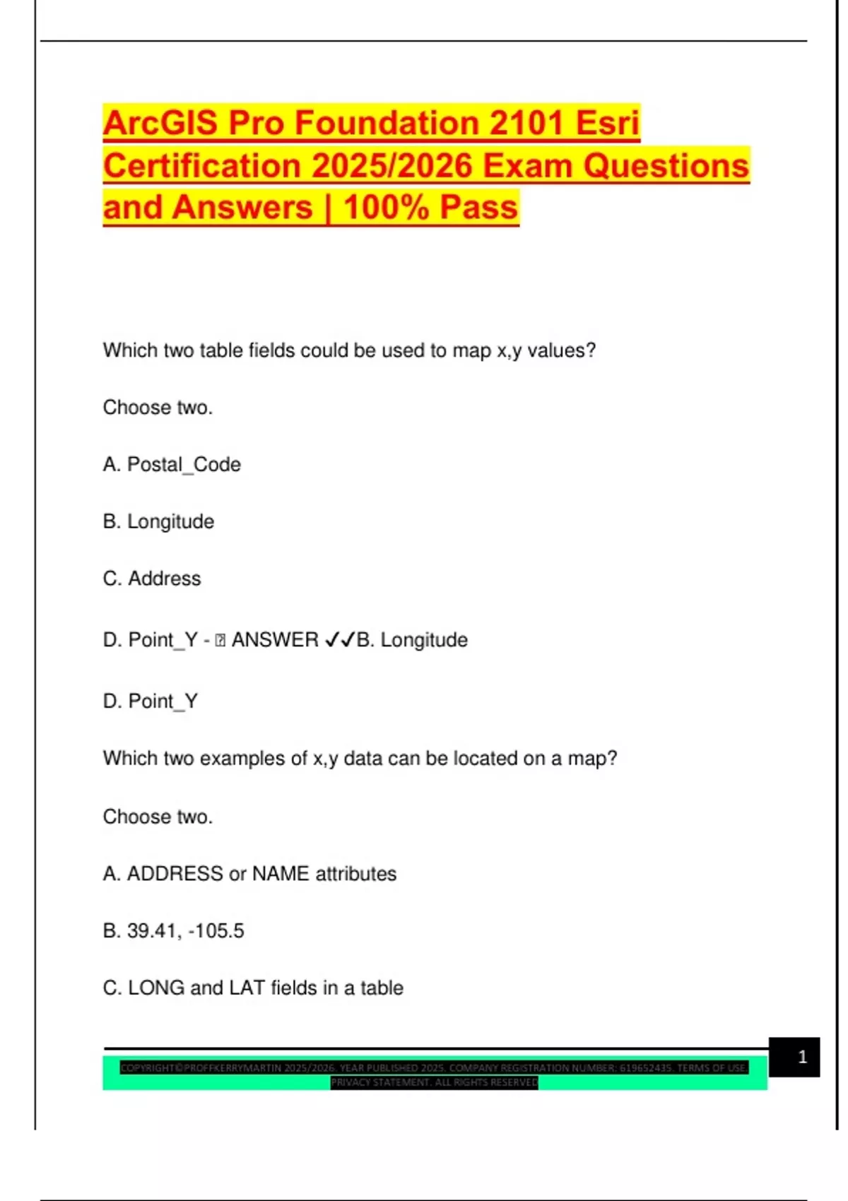 ArcGIS Pro Foundation 2101 Esri Certification 2025/2026 Exam Questions ...