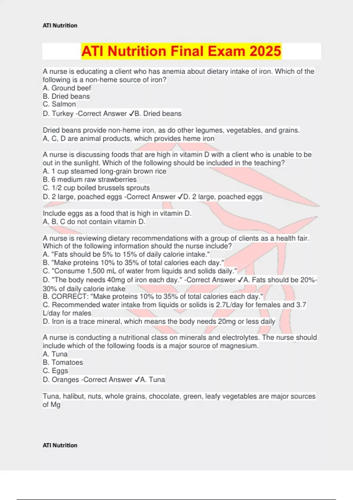 ATI Nutrition Final Exam 2025 - ATI Nutrition - Stuvia US