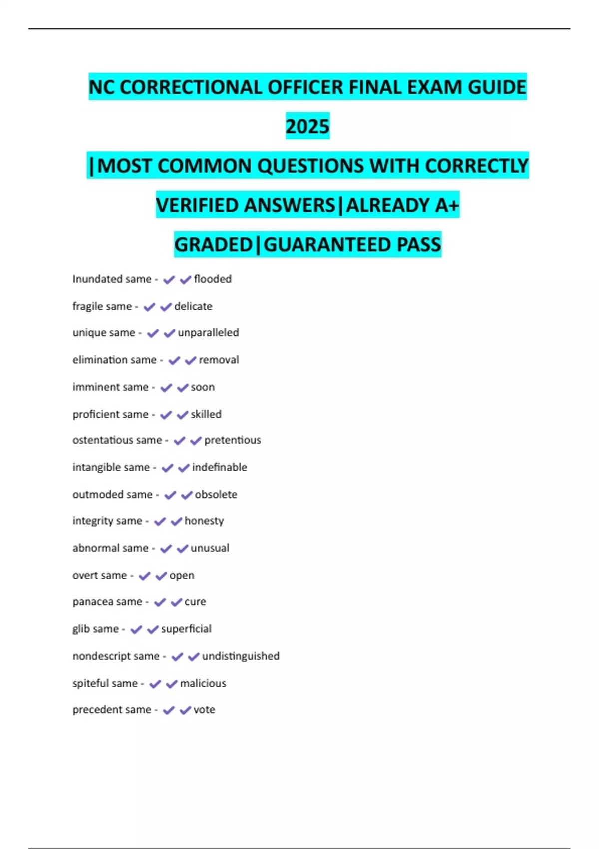 NC CORRECTIONAL OFFICER FINAL EXAM GUIDE 2025 PACKAGE - Stuvia US