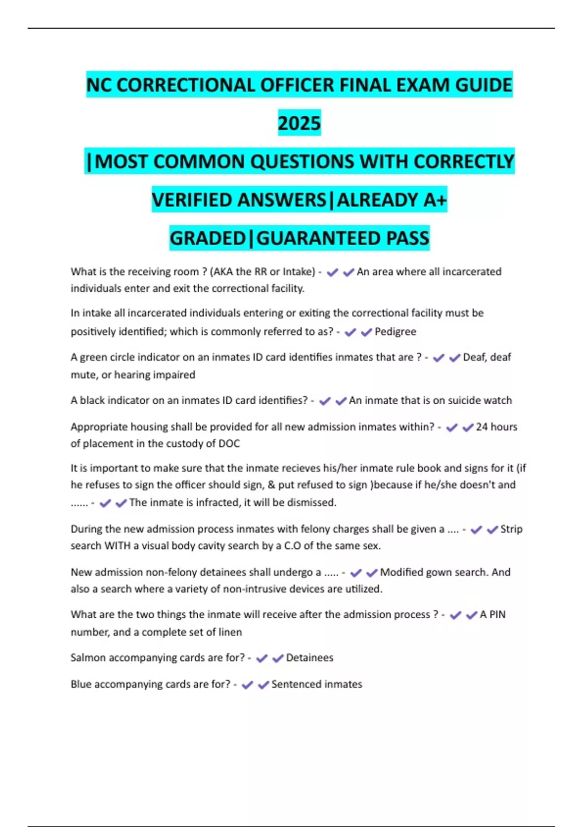 NC CORRECTIONAL OFFICER FINAL EXAM GUIDE 2025 |MOST COMMON QUESTIONS ...