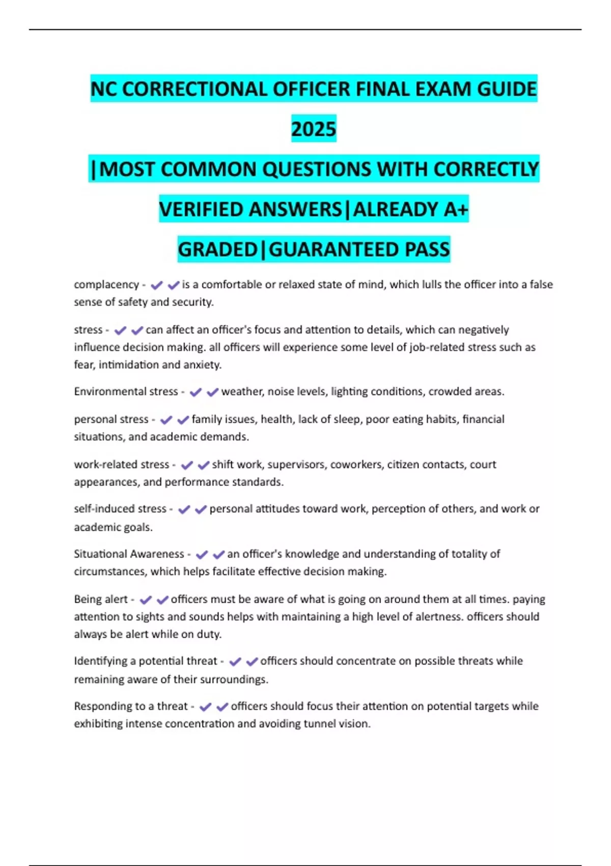 NC CORRECTIONAL OFFICER FINAL EXAM GUIDE 2025 |MOST COMMON QUESTIONS ...