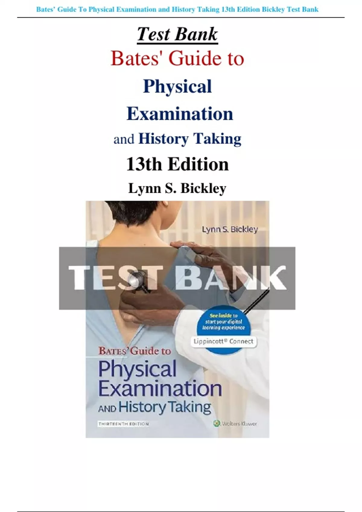 Test Bank for Bates' Guide To Physical Examination and History Taking ...