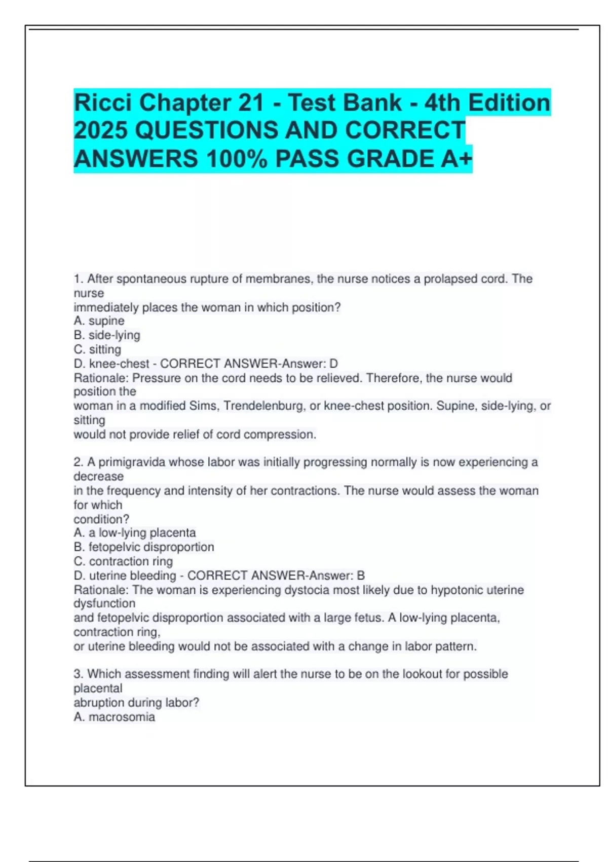 Ricci Chapter 21 - Test Bank - 4th Edition 2025 QUESTIONS AND CORRECT ...