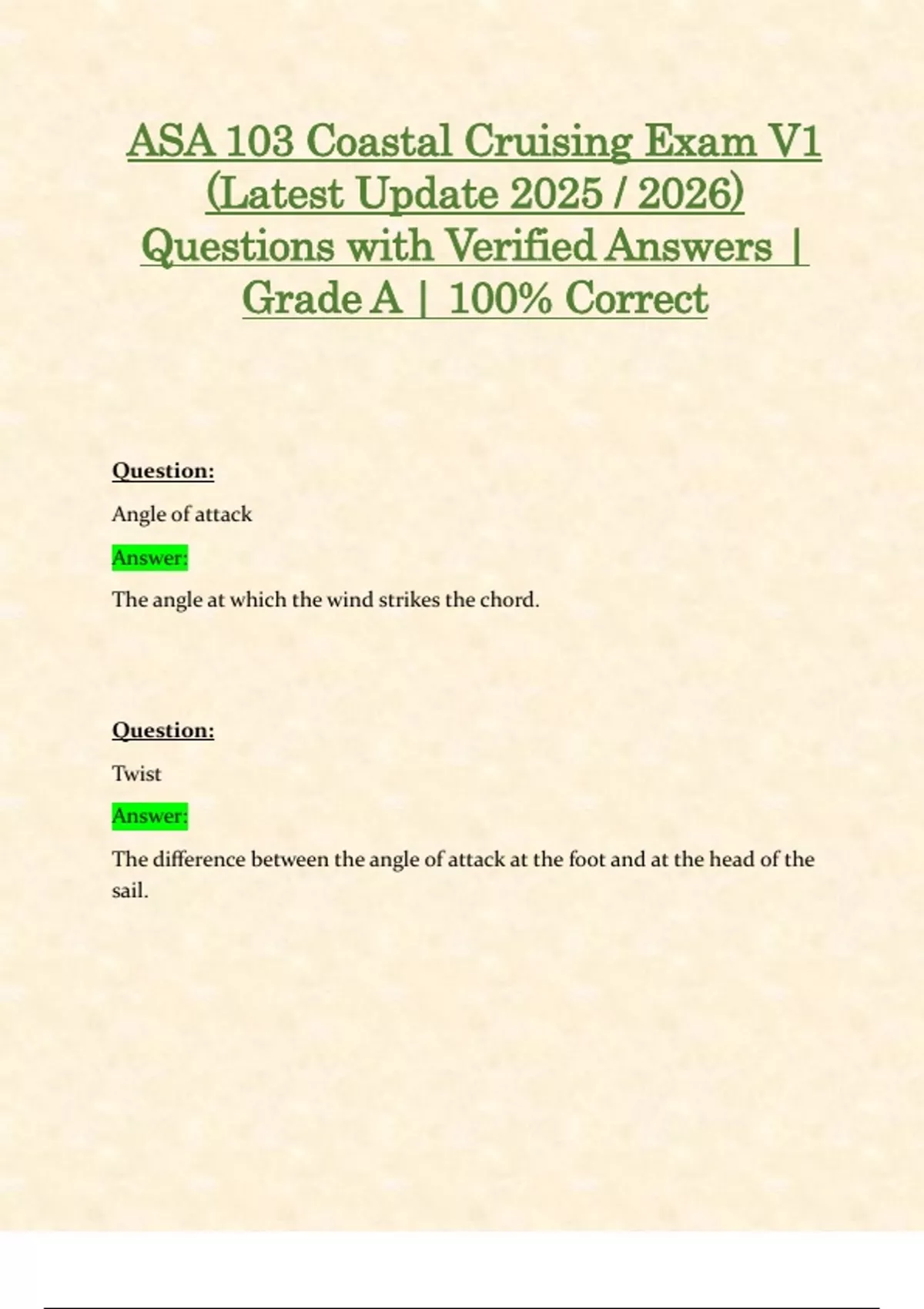 ASA 103 Coastal Cruising Exam V1 (Latest Update 2025 / 2026) Questions ...