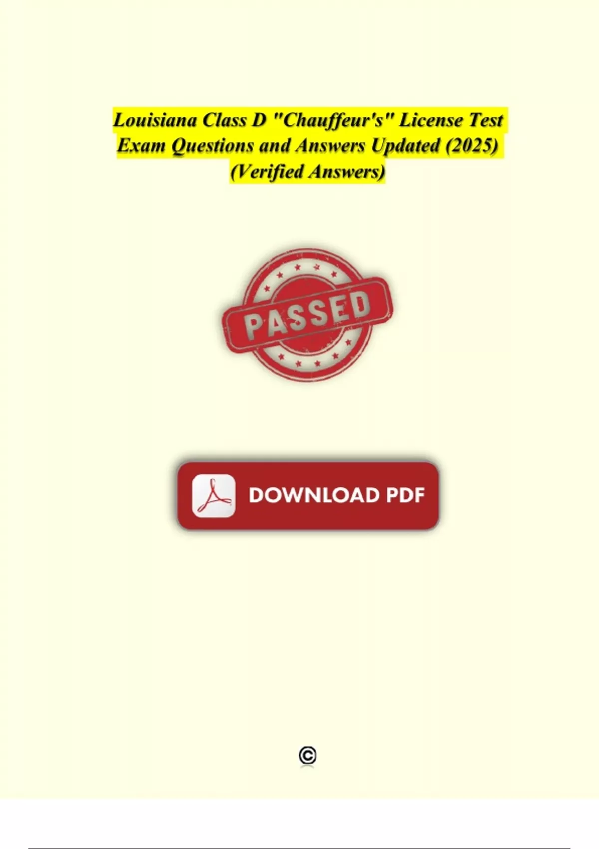 Louisiana Class D "Chauffeur's" License Test Exam Questions and Answers ...