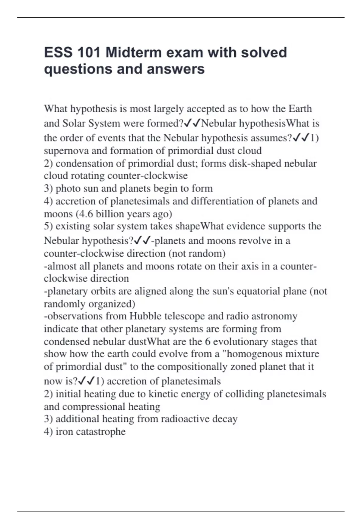 ESS 101 Midterm exam with solved questions and answers - ESS 101 - Stuvia US