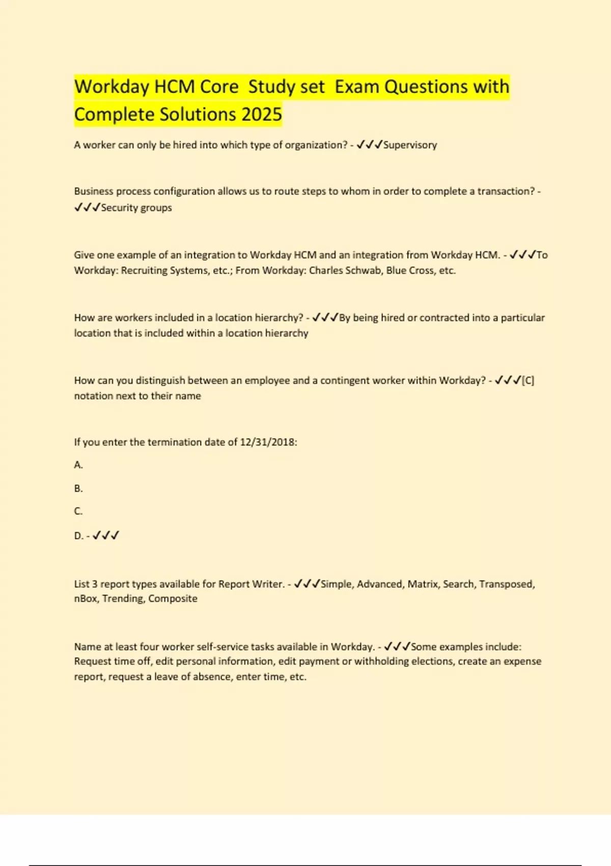 Workday Pro HCM Core Exam Guide Questions with Complete Solutions 2025 ...