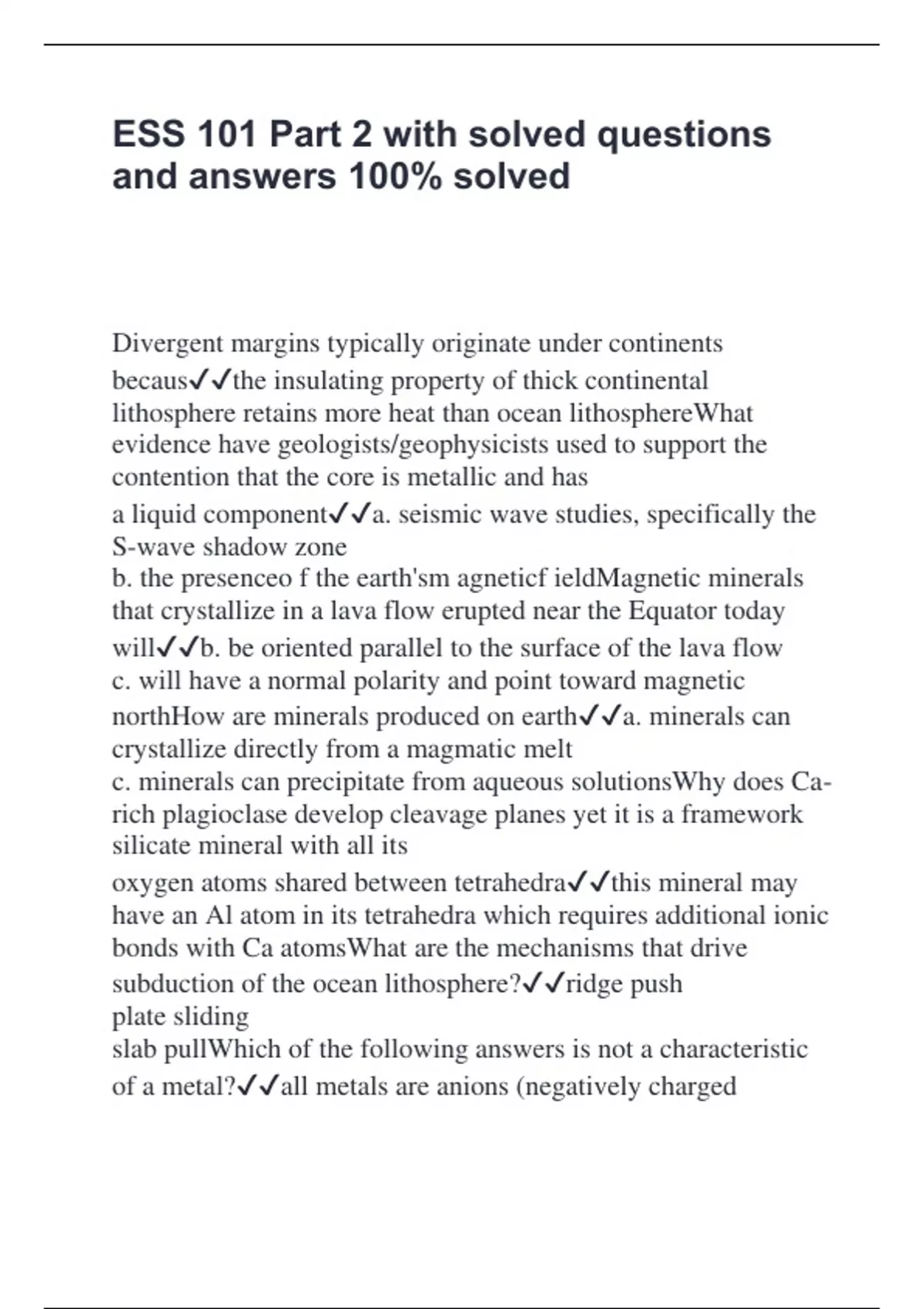 ESS 101 Part 2 with solved questions and answers 100% solved - ESS 101 - Stuvia US