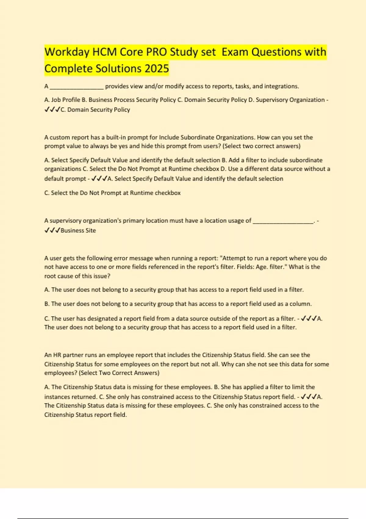 Workday HCM Core PRO Study set Exam Questions with Complete Solutions 2025 - HCM Core - Stuvia US