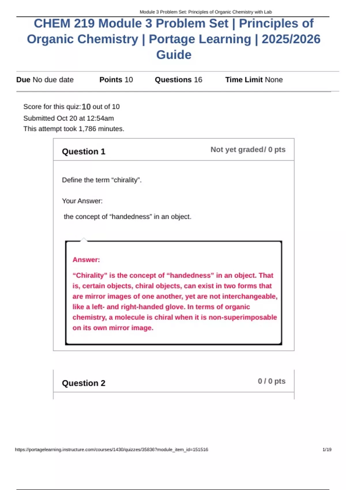 CHEM 219 Module 3 Problem Set | Principles of Organic Chemistry ...