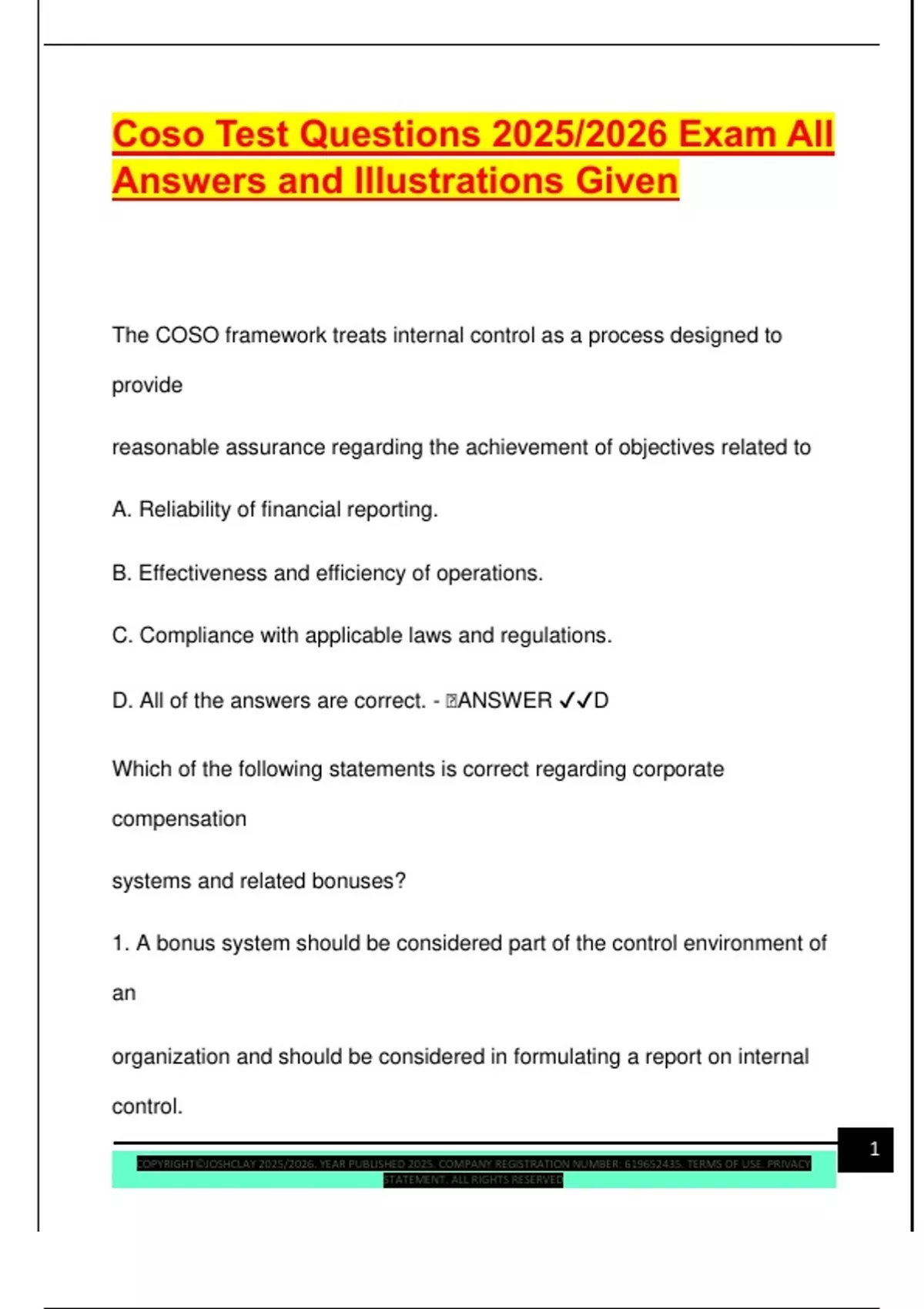 Coso Test Questions 2025/2026 Exam All Answers and Illustrations Given ...