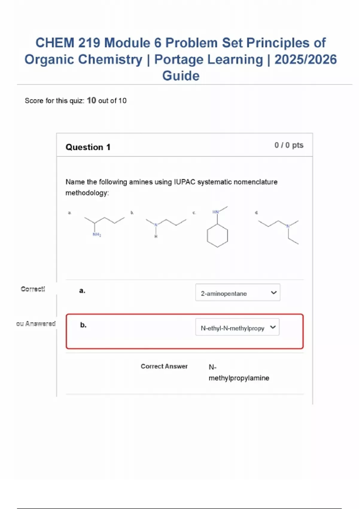 CHEM 219 Module 6 Problem Set Principles of Organic Chemistry ...