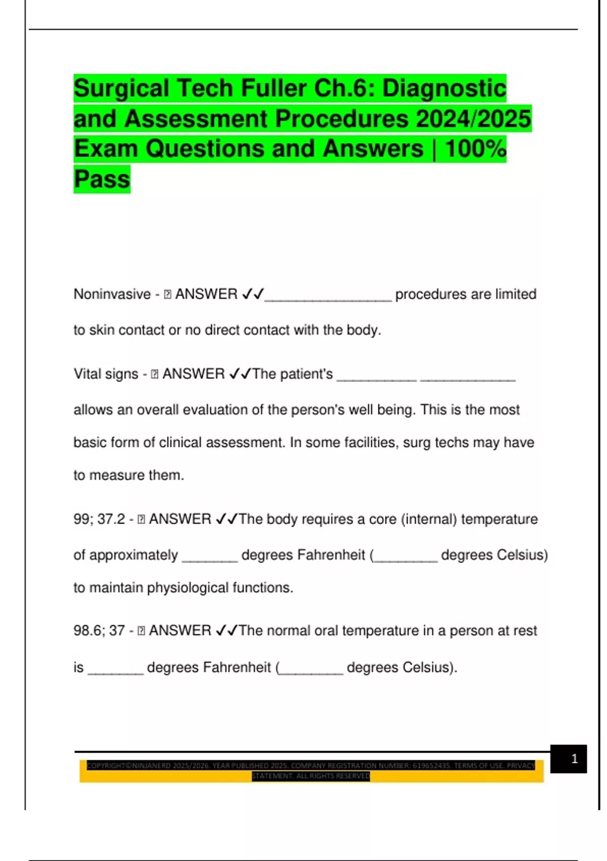 Surgical Tech Fuller Ch.6: Diagnostic and Assessment Procedures 2024/ ...