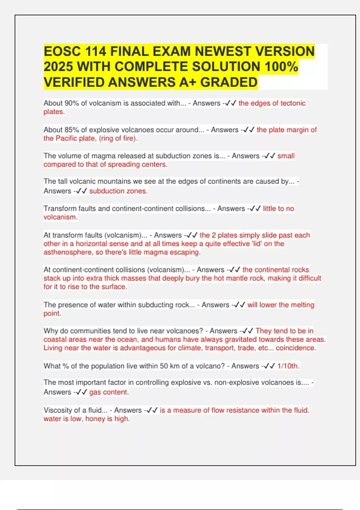 EOSC 114 FINAL EXAM NEWEST VERSION 2025 WITH COMPLETE SOLUTION 100% ...