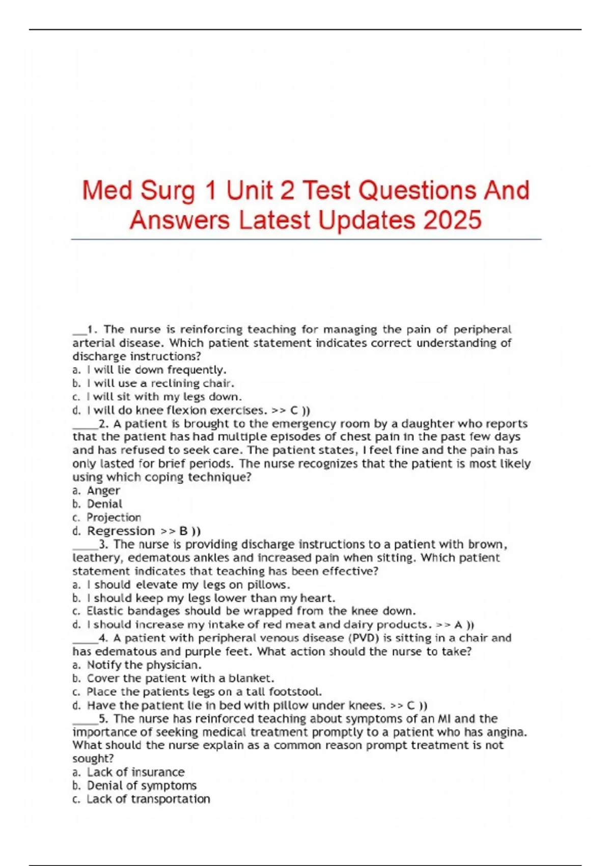 Med Surg 1 Unit 2 Test Questions And Answers Latest Updates 2025 - Med ...